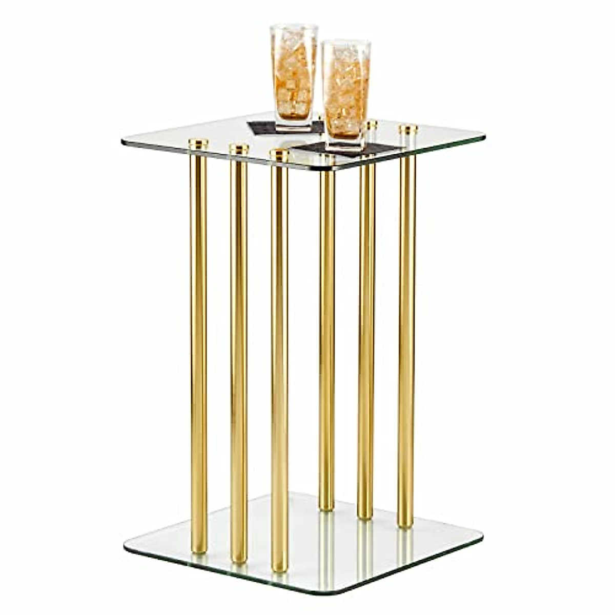 mDesign Square Glass Top Side Table - Modern Decorative Accent End Metal Nightstand Furniture for Bedroom, Living Room, Home Office, Dorm Room - 25" Tall - Milan Collection - Clear/Brass
