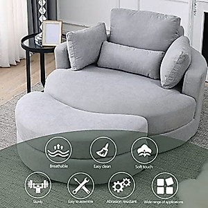 Swivel Accent Barrel Chair with Storage Ottoman,Comfy Teddy Upholstered 360° Recliner Sofa Club Chaise Leisure Round Lounge Armchair Singel Lazy Sofá Arm Chairs and Footrest Set for Living Room/Hotel