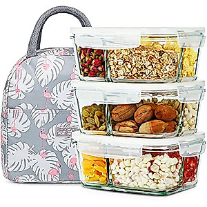 3 Pack 33.8oz Bento Box Glass Meal Prep Containers 3 Compartments Glass Food Storage Containers with Lids Meal Prep Bowls Lunch Box Glass Food Prep Containers Lunch Containers for Microwave Oven