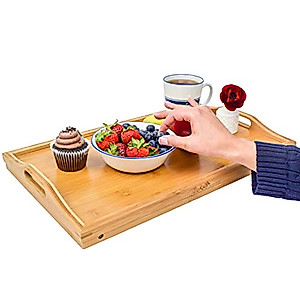 Kozy Kitchen Foldable Breakfast Tray- Large Organic Bamboo Folding Serving Tray- Laptop Desk, Bed Table, Lap Desk| 100% Natural and Eco-Friendly Tray with Handles and Legs