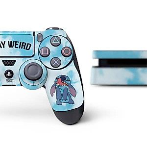 Skinit Decal Gaming Skin Compatible with PS4 Slim Bundle - Officially Licensed Disney Lilo and Stitch Stay Weird Design