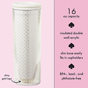 Kate Spade New York Bridal 16 Ounce Insulated Travel Mug with Lid, Double Wall Thermal Tumbler for Coffee/Tea, To Have & To Hold (Gold Dots)