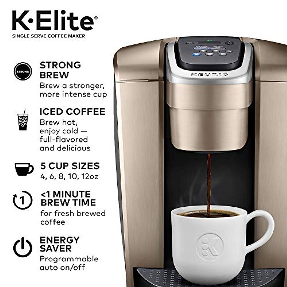 Keurig K-Elite Single Serve K-Cup Pod Coffee Maker, Brushed Gold