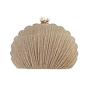 Felice Ann Women Mini Seashell Evening Bag Clutch Handbag Chain Strap Cross-body Shoulder Bag,Pleated Golden