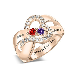 BAUMA AUTO Personalized Mother Rings, Mother Ring with 1-4 Birthstones & Names Family Custom Birthstone Ring for Women Mom Wife Daughter (A -2 Birthstones & Names)