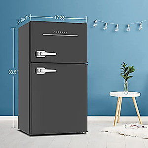 3.0 Cu.Ft Compact Refrigerator with 2 Doors, Mini Fridge with Freezer, 37dB Quiet, 7-Settings Mechanical Thermostat, LED Lights, Small Refrigerator for Bedroom Office, Dorm or Garage, Black