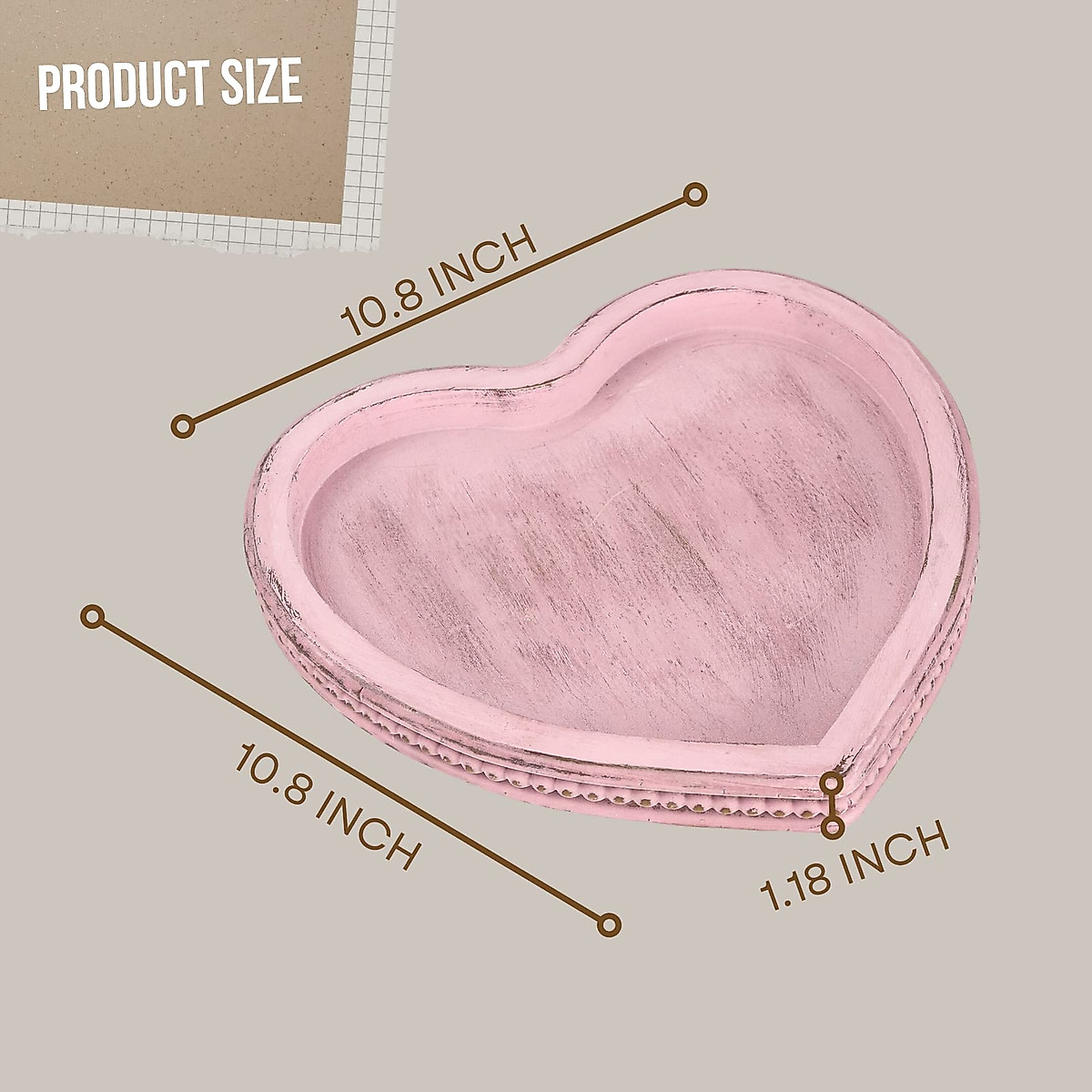 FESTWIND Heart Shaped Decorative Tray, Wooden Tray for Decor Coffee Table Dinning Table, Kitchen Island Decor Centerpiece, Farmhouse Tray Beaded Distressed Pink