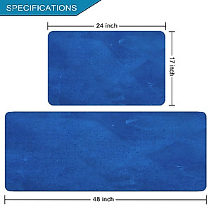 RYANZA 2 Pieces Kitchen Rugs, Abstract Anti Fatigue Non Slip Foam Cushioned Royal Blue Art Graffiti Modern Comfort Indoor Floor Mat Runner Rug Set for Laundry Office Sink Bathroom (17"x48"+17"x24")