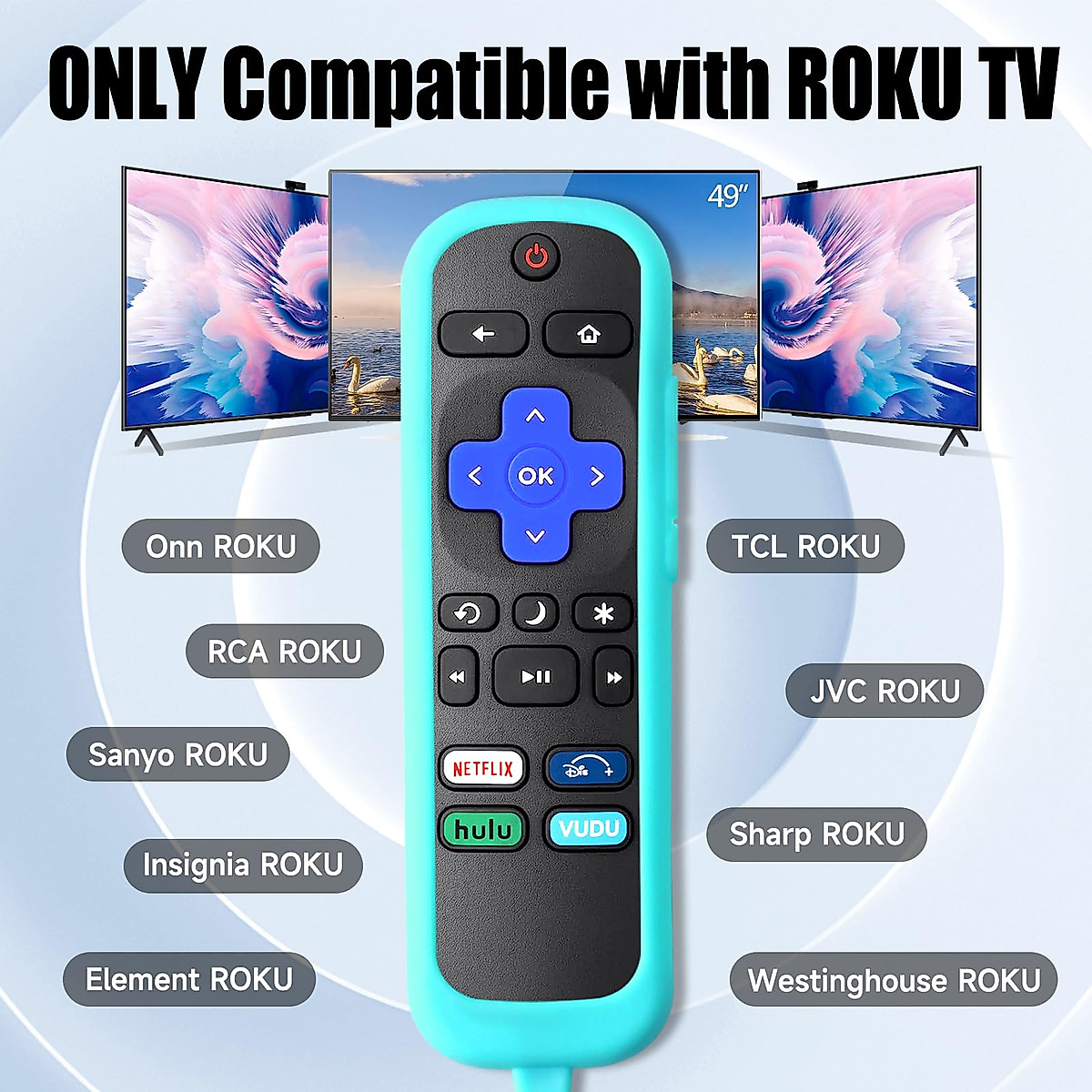 New Universal TV Remote Control for Roku TV, for TCL/Hisense/Sharp/Philibs/Onn/Element/Insignia Roku TV with Soft Case (NOT for Roku Stick or Box) (Pack of 2)