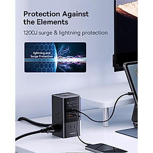 Baseus Charging Station, 10 in 1 USB Power Strip 35W with 1200J Surge Protector, 6 AC + 2 USB-C + 2 USB-A Port, Fast Charging Desktop Charger for iPhone 15/14 Series, iPad, Game, Home, Office (35W)