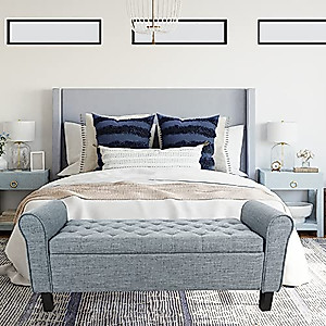 Babion Storage Bench for Bedroom End of Bed,Linen Ottoman Bench with Storage and Arms,Upholstered Fabric Storage Bench with Button Tufted,Large Storage Bench for Bedroom, Bench Linen Dark Gray