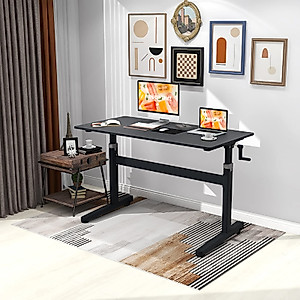 Win Up Time Manual Standing Desk Adjustable Height Heavy Duty- Crank Mobile Standing Desk 48 x 24 Inches Sit Stand Desk Frame & Top, Stand Up Desk on Wheels, Computer Desk Black Frame & Black