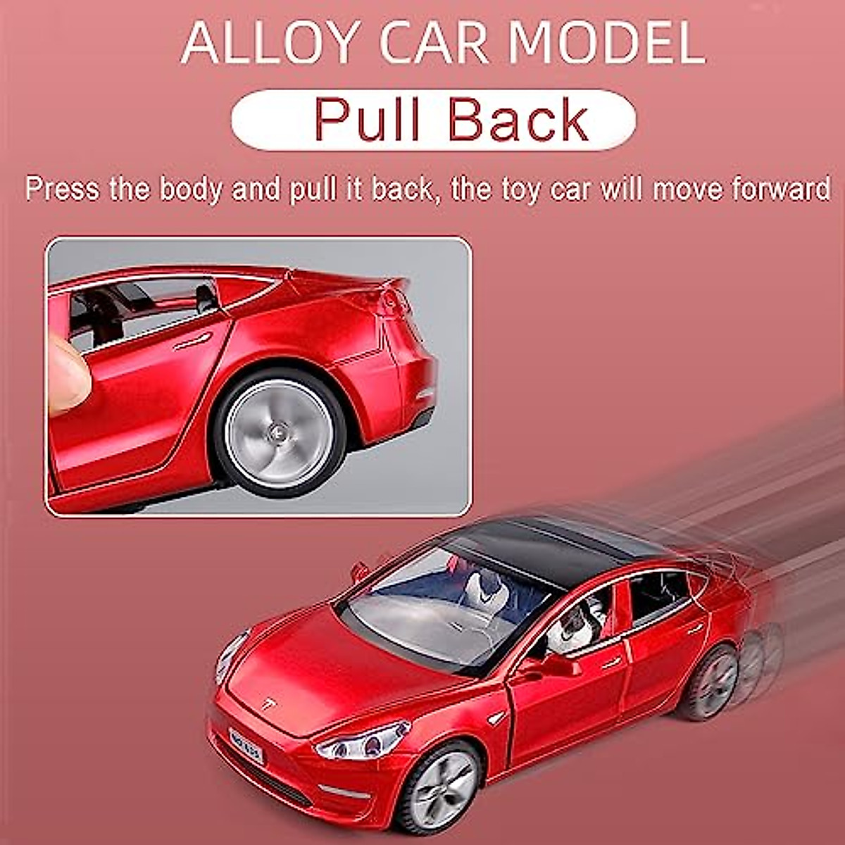 Addcean 1:32 Scale Toy Cars, Metal Die-Casting Model Cars with Light/Sound Pull Back Car Toys for Boys Girls 3+ Year Old Kids Birthday Gift, Model Toy Cars for Model 3 (1:32 Model 3-Black)