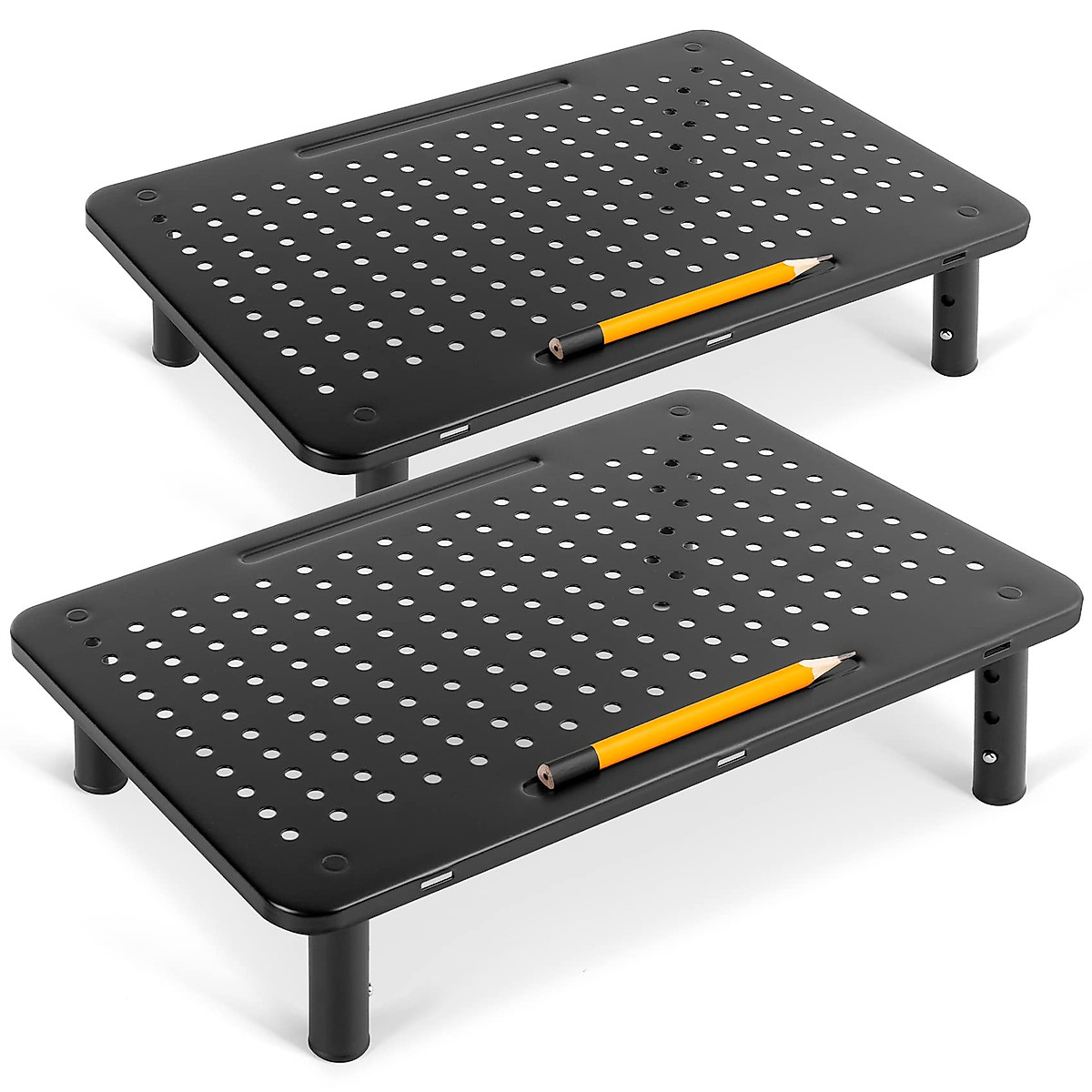 Across-Star 2 Pack Desktop Computer Riser For Monitor With Pen Slot,3 Height Adjustable Monitor Stand Riser With Airflow Vents, Metal Desk Riser Shelf Organizer For Laptop Printer TV(Black)