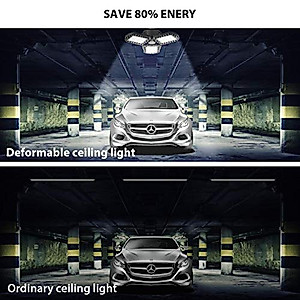 2 Pack LED Garage Lights, 60W Deformable LED Garage Ceiling Lights with 3 Adjustable Wings, 6000LM, E26 LED Shop Light for Warehouse, Workshop, Basement (No Motion Detection) (2 Pack, 60W)