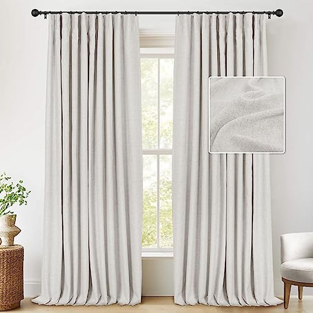 INOVADAY Linen Blackout Curtains 96 Inches Long, Thermal Insulated Black Out Curtains & Drapes for Living Room Bedroom (W50 x L96 1 Panels, Beige)