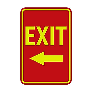 Signs ByLITA Portrait Round Exit Left Arrow Sign with Adhesive Tape, Mounts On Any Surface, Weather Resistant, Indoor/Outdoor Use (Red/Yellow) - Small