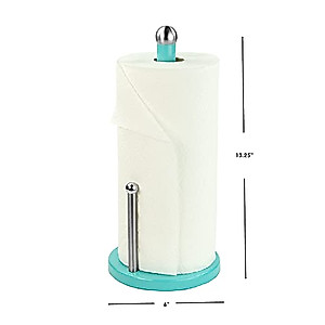 Steel Paper Towel Holder by Home Basics (Turquoise), Standing Paper Towel Roll Holder for Kitchen | Bathroom with Weighted Base and Tear Arm For Easy Operation | Countertop Paper Towels Holder
