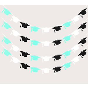 Graduation Decorations Turquoise Black 2023/4pcs Graduation Hat Banner Garlands Teal White Black for Class of 2023 Graduation Party Supplies Teal Grad