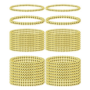 Taiyin 40 Pcs Gold Beaded Bracelet for Women Sets Gold Bead Bracelet Elastic Ball Bracelet Gold Beaded Bracelets for Women Beaded Stretch Bracelets for Friendship Jewelry Gifts, 4 mm and 6 mm