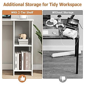 Giantex White Small Desk for Bedroom, 31.5 Inch Home Office Computer Desk with Shelves, Space Saving Study Writing Desk, Modern Simple Laptop Desk for Small Spaces, White