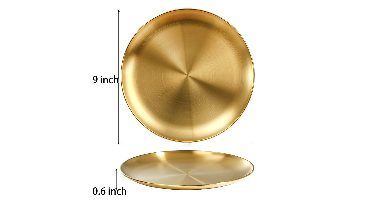 Stainless Steel Dinner Plates 4 Pack - Elegant Gold 9 Inch Plates