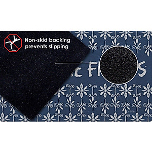 Toland Home Garden 800335 Chalk Flowers Welcome- Blue Welcome Door Mat 18x30 Inch Flower Outdoor Doormat for Entryway Indoor Entrance