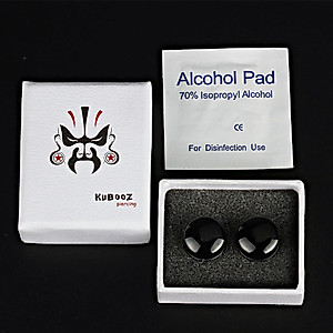 KUBOOZ(1 Pair Black-surface Glass O-Ring Ear Plugs Tunnels Gauges Stretcher Piercings