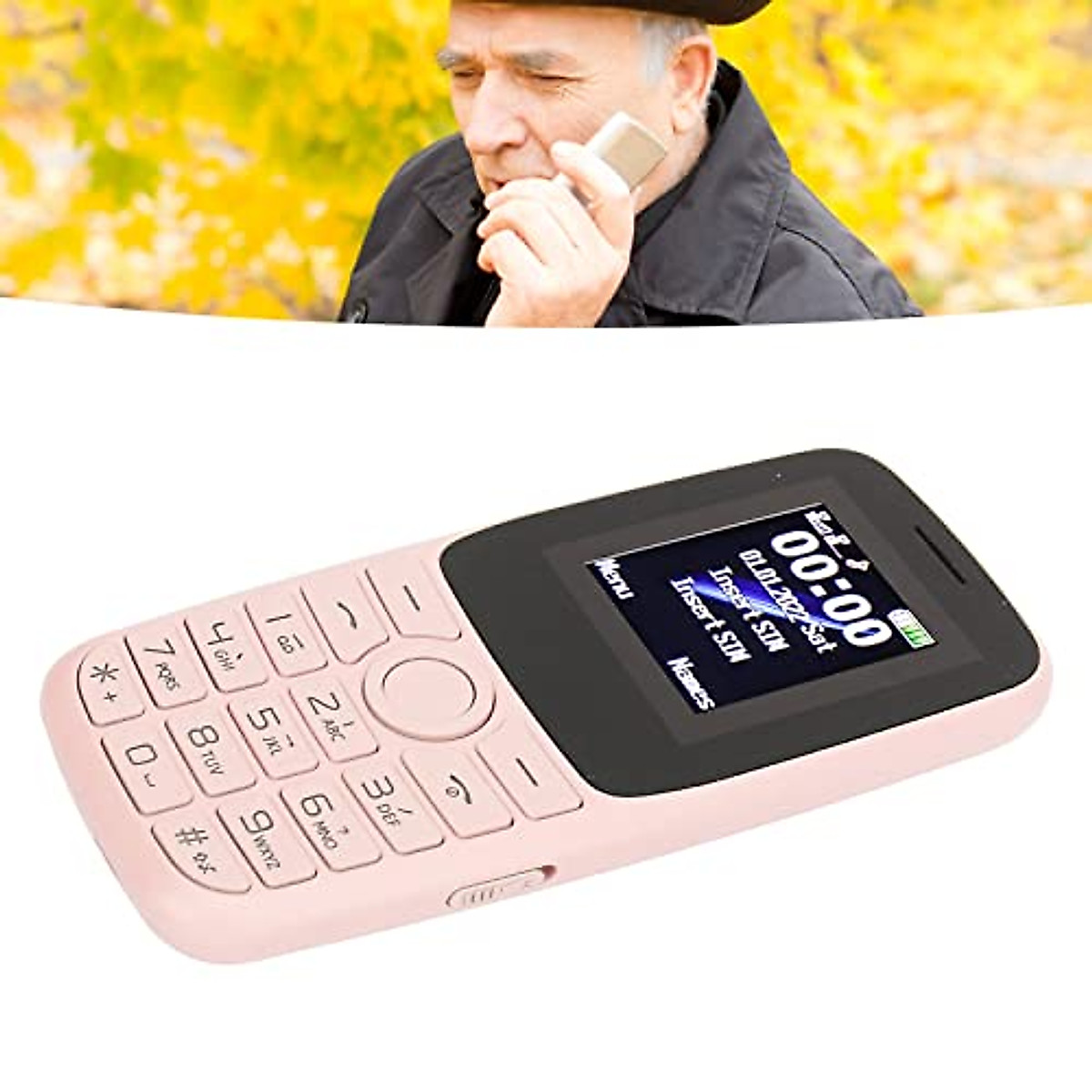 FOTABPYTI Senior Mobile Phone, 2.4 Inch Screen Big Buttons 1400mAh 2G GSM Unlocked Mobile Phone for Home (Pink)