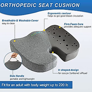 AEEVOLL Memory Foam Seat Cushion Pillow for Office Chair - Butt, Sciatica, Coccyx, Back, Tailbone & Lower Back Pain Relief - Orthopedic Chair Pad for Car, Wheelchair, Computer and Desk Chair