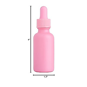 Focus Nutrition 12 Pink Coated 1 oz Glass Boston Round Dropper Bottles For Essential Oils, Aromatherapy and Skin Care