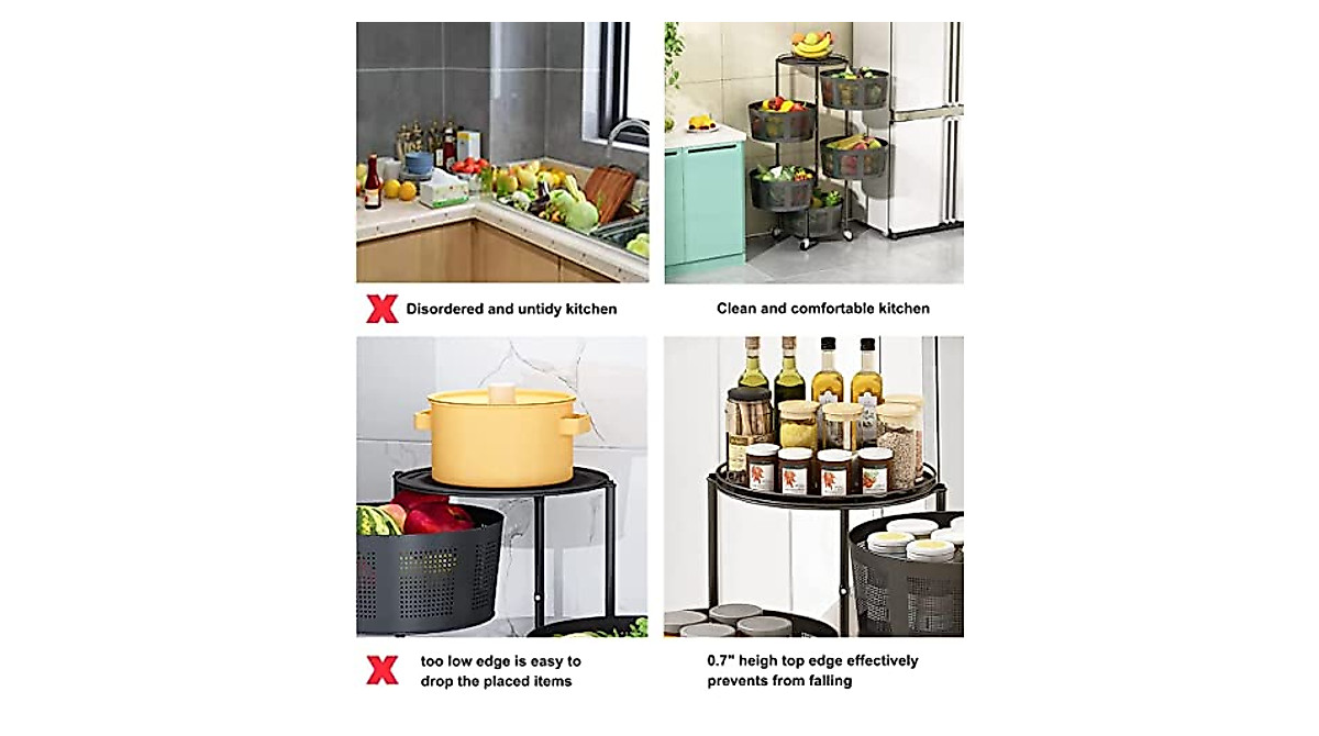 5 Tier Round Rotating Storage Rack for Kitchen, Storage Baskets for ...
