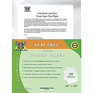Apadana Acid Free Unbuffered White Tissue Paper 30 Sheets 20 X 30 Inches