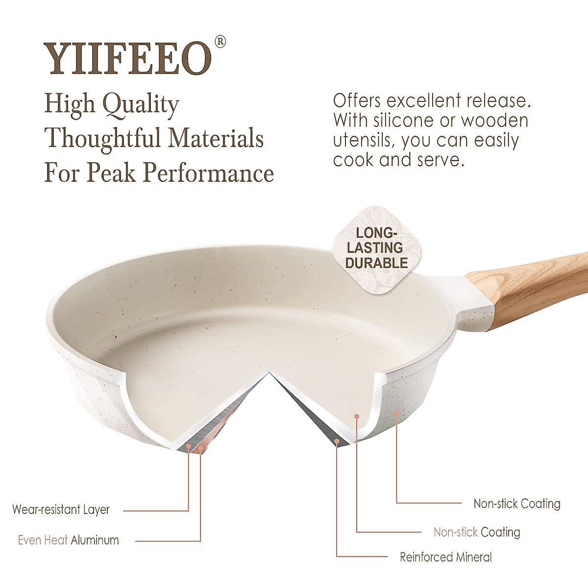 YIIFEEO Non-stick Frying Pans - Beige Nonstick Frying Pan Set Egg Omelette Pans for Cooking Set, Healthy Granite Skillet Set Kitchen Induction Cookware Chef's Pan Christmas Gift, 8", 9.5" &11"