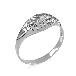 Sideways Crosses .925 Sterling Silver Glamorous Ribbed and Domed Tapered Band Style Statement Ring - Size 6