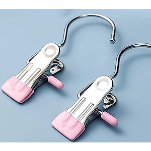 Clothes Pins Clips with Hook, 10 Pcs 2.2 Inch Stainless Steel High Elasticity Good Persistence for Clothes, Wardrobe Hooks, Socks, Hat, Tie (10)