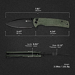 SENCUT Sachse Pocket Knife Folding Knife for EDC, Green Micarta Handle Black Stonewashed 9Cr18MoV Blade Foldable Small Knife with Clip, Button Lock Everyday Carry Knife for Men Women, Lightweight for Indoor Outdoor Gift S21007-2