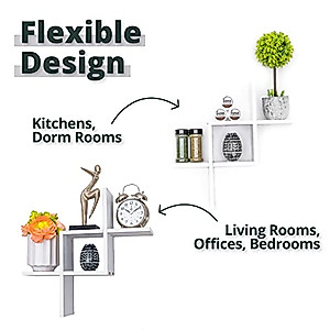 Greenco Criss Cross Intersecting Floating Shelf, Easy-To-Assemble Floating Wall Mount Shelves for Bedrooms and Living Rooms, Espresso Finish