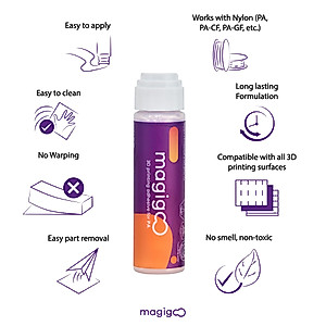 Magigoo - MPA2019 3D Printer Adhesive Glue - Long-Lasting and Reduces Warping for Nylon Filaments on Flex Plate, Glass, PEI, Buildtak & Kapton - 3D Printing Accessories, Supplies, and Materials (50mL)
