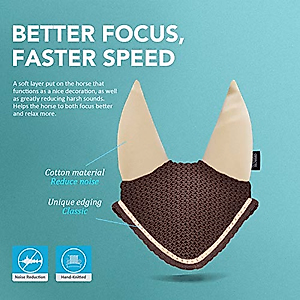 Harrison Howard Horse Fly Veil/Ear Hood/Bonnet Hand Crochet Breathable Protective Veil with Distinctive Designs for Stylish Riding/Turnout Cob/Full