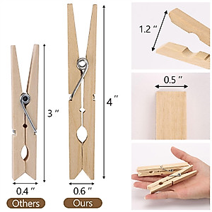 50pcs Clothes Pins 4 Inch Wooden Clothespins Large Clothes Pin for Laundry - Heavy Duty Spring and Wood