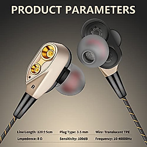 ELOVEN 3.5mm Hi-Res Audio Earphone Deep Bass Stereo Sound Wired Earbuds Noise Isolation Headphones in-Ear Headset with Mic Volume Control Music Sports Earphones for iPhone Samsung Streamer Gold