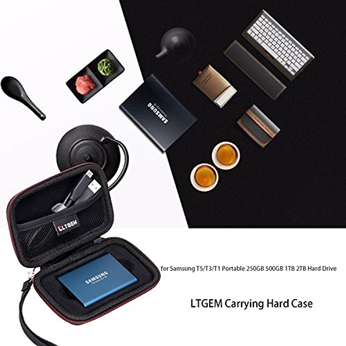 LTGEM EVA Hard Travel Carrying Case for Samsung T5/T3/T1 Portable 250GB 500GB 1TB 2TB SSD USB 3.1 External Hard Drives
