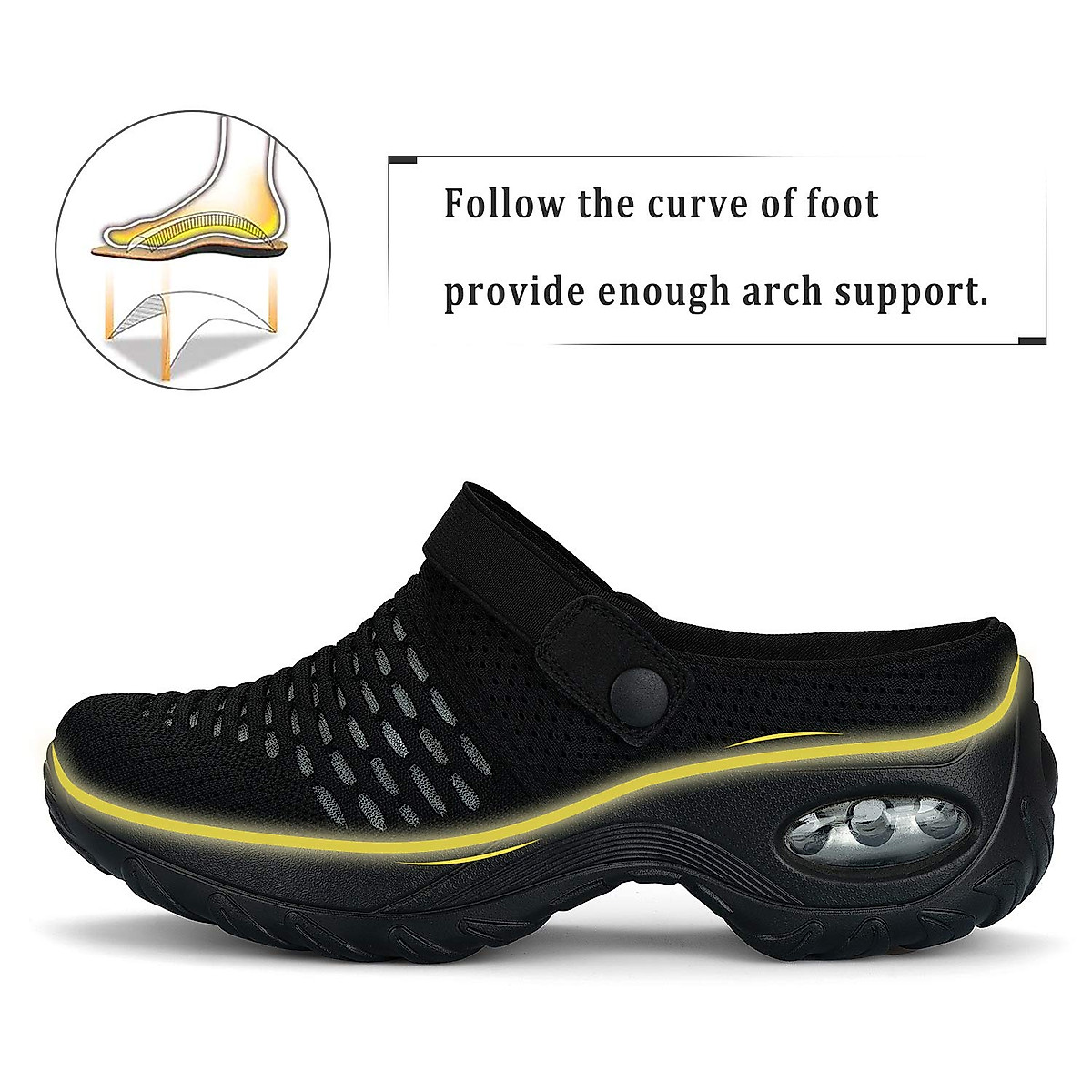 Women's Mesh Garden Shoes Air Cushion Mule Clogs Lightweight Walking Shoes Black EU40 US9.5