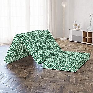 Ambesonne Moroccan Foldable Mattress, North Stars, 78.7" x 47.2", Sea Green Cream Black