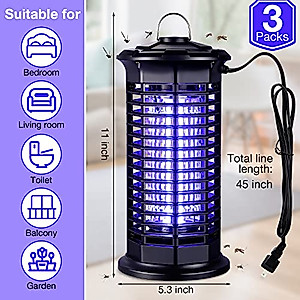 3 Pieces Bug Zapper Outdoor Indoor with Light Electric Mosquito Zappers Killer Electric Insect Fly Trap Insect Killer Insect Catcher for Home for Patio Bedroom Bathroom Living Office Courtyard