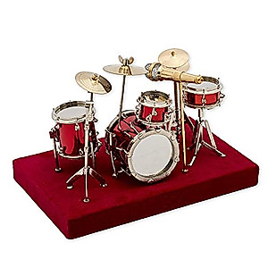 Broadway Gift Red Drum Set Music Instrument Miniature Replica on Stand, Size 5 x 5 x 4 in.