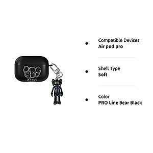 Air Pod Pro Case, Cute Cover 3D Funny Cool Frosted TPU Kawaii Protective Cases Air pod PRO 2020 Accessories for Women Girls Men Boy. (PRO Line Bear Black)