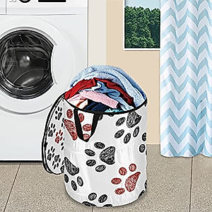 Doodle Paw Pop Up Laundry Hamper With Lid Foldable Laundry Basket With Handles Collapsible Storage Basket Clothes Organizer for Apartment Camping Picnic