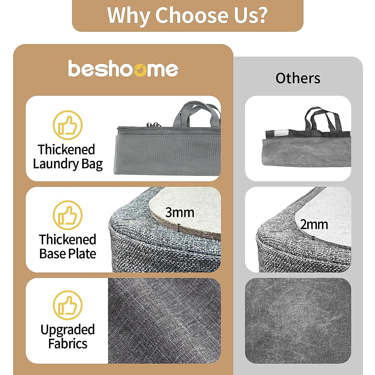 BESHOOME Grey Laundry Hamper with Lid, 140L Extra Large Laundry Basket, 2 Section Laundry Hamper, Laundry Hamper with Handle and Removable Bags, Double Laundry Hamper, Foldable Dirty Clothes Hamper